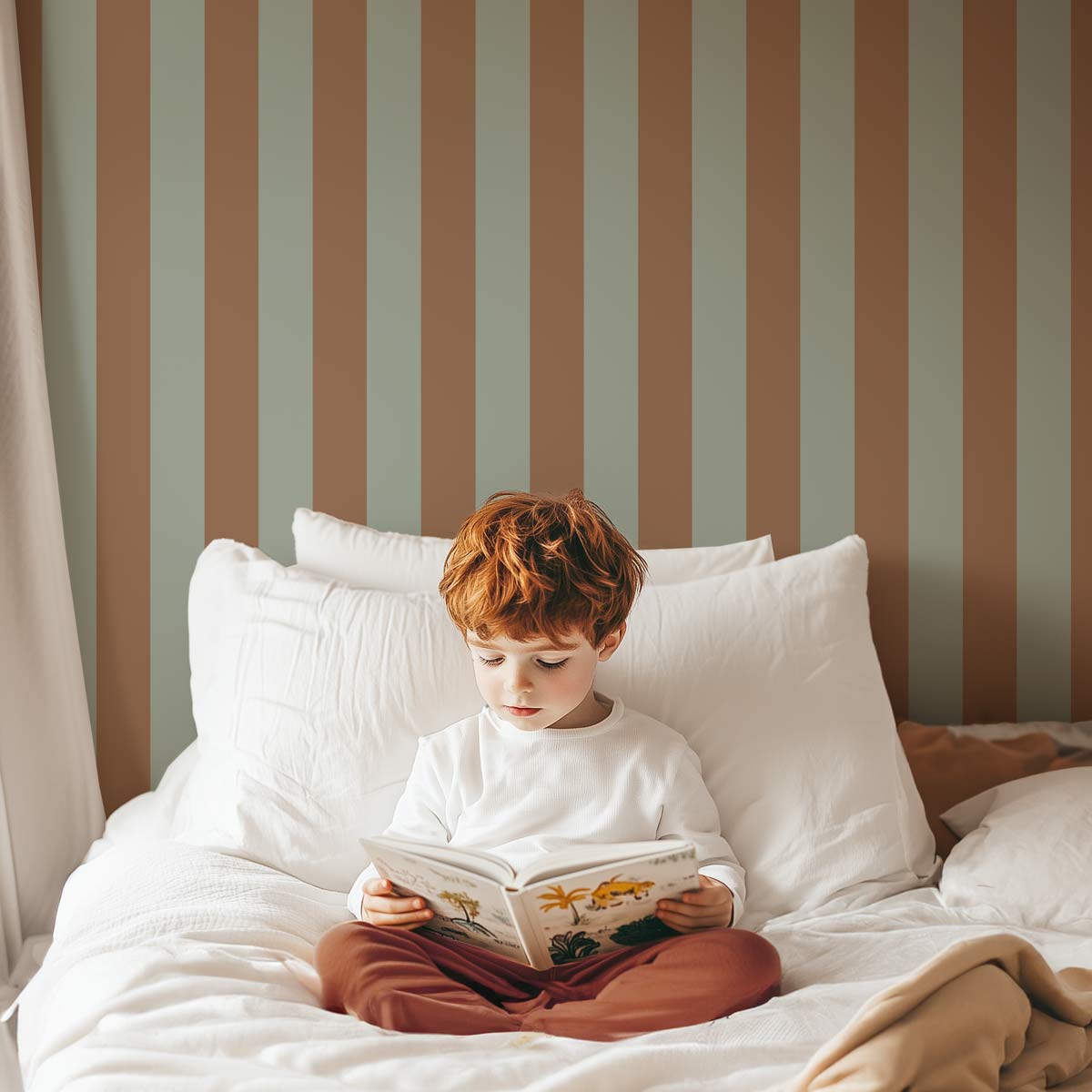 Brown & Aqua Green Striped Wallpaper