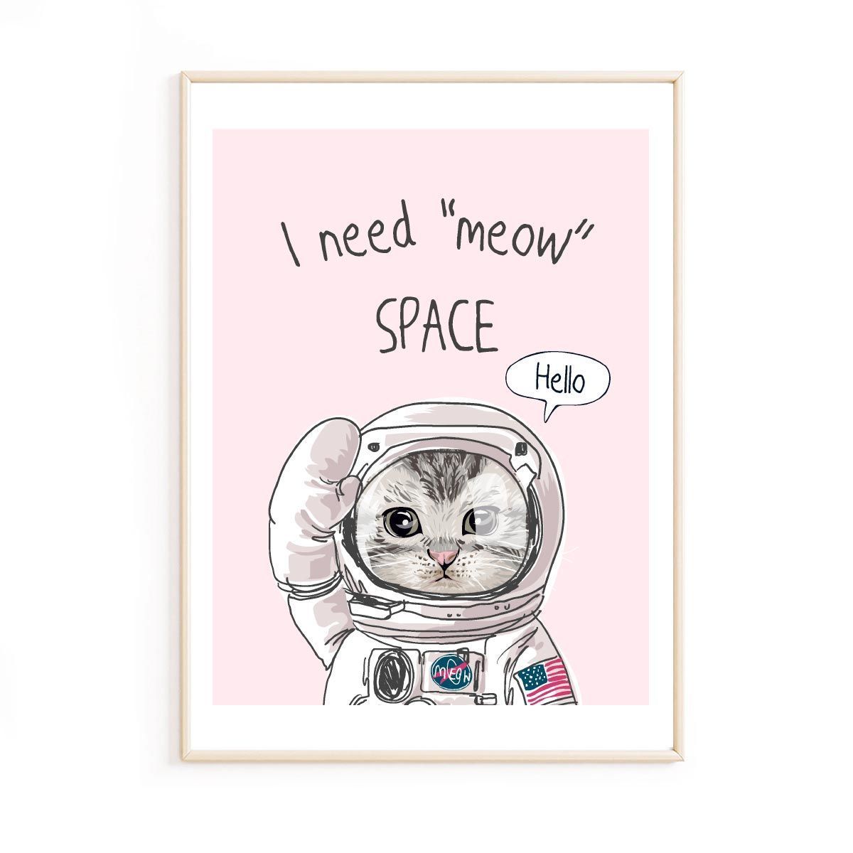 Poster Rigolo Chat Astronaute pour Enfant et Bébé - Babywall